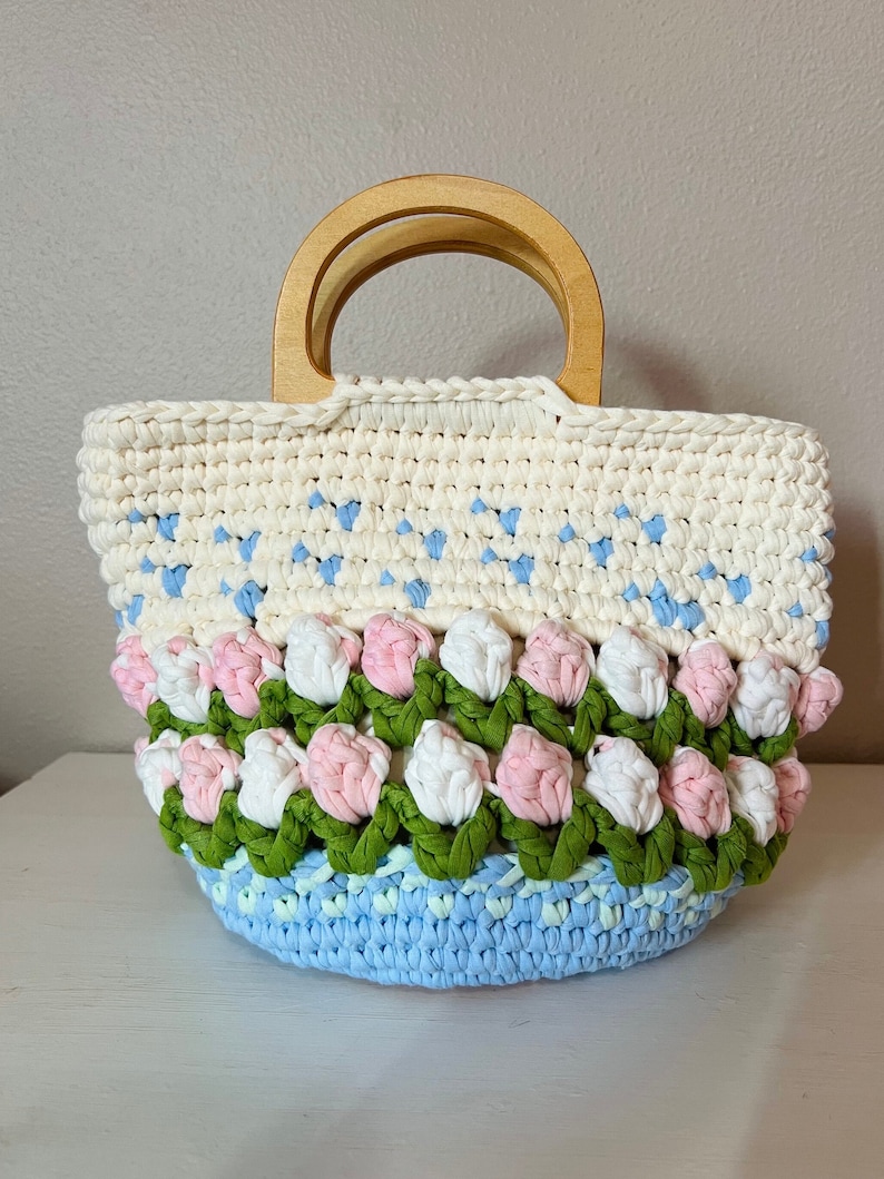 Crothet Tulip Bag ,crochet Tulip-patterned Tote Bag,knite Bag/tote ...
