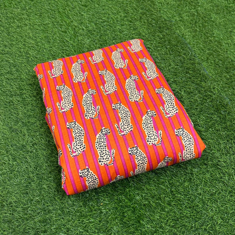 Buy Orange Tiger Print Cotton Fabric, Indian Stripe Sewing Fabric ...