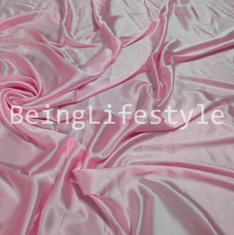 Baby Pink Satin Fabric, Pink Satin Charmeuse Gown Fabric for Dresses by the Yards, Polyester ...