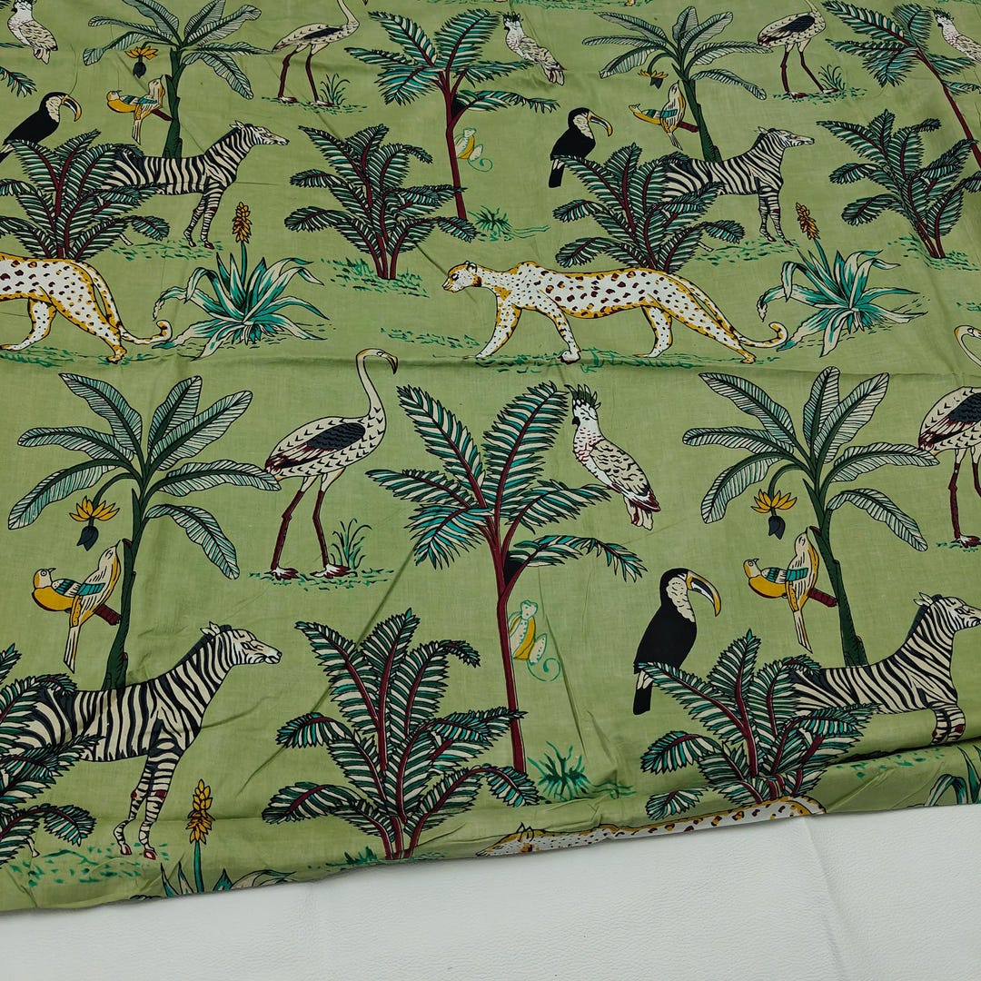 Light Green Jungle Animal Print Cotton Fabric: Sewing & Dressmaking - Etsy