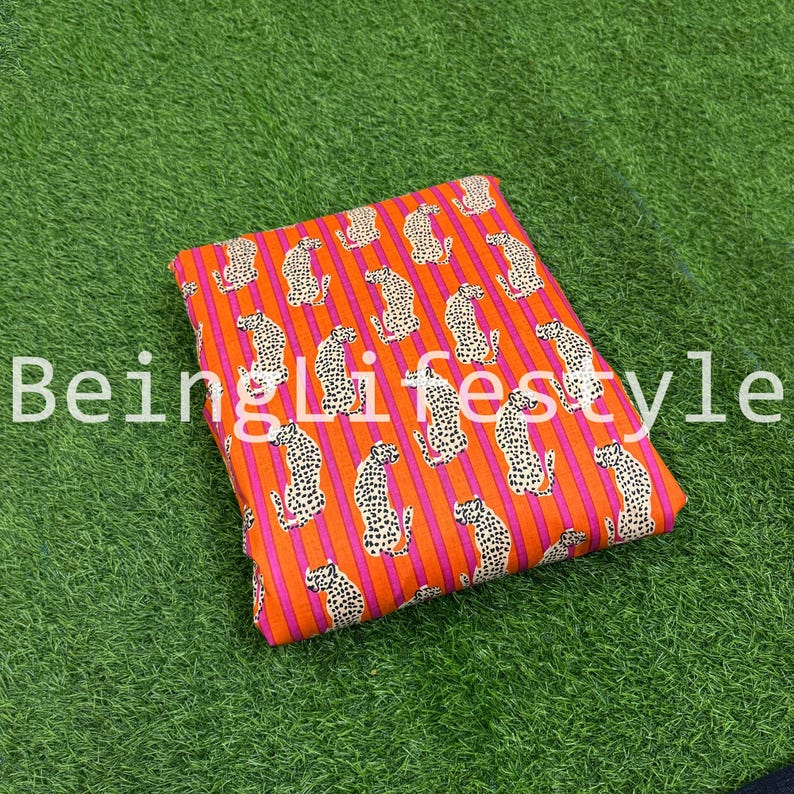 Buy Orange Tiger Print Cotton Fabric, Indian Stripe Sewing Fabric ...