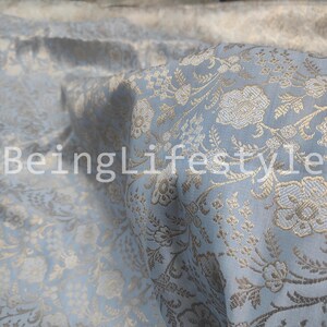 Light Blue Floral Brocade Fabric: Indian Silk Blend, Bridal Dresses - Etsy