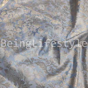 Indian Brocade Fabric for Bridal Dresses, Light Blue Brocade Fabric ...
