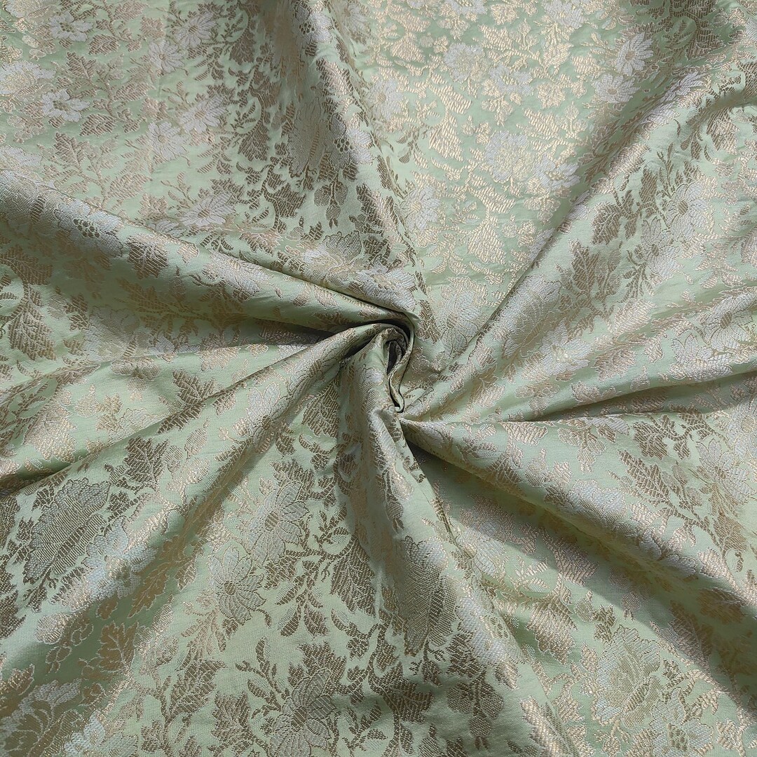 Green Brocade Fabric, Green Floral Brocade Fabric for Dresses by the ...