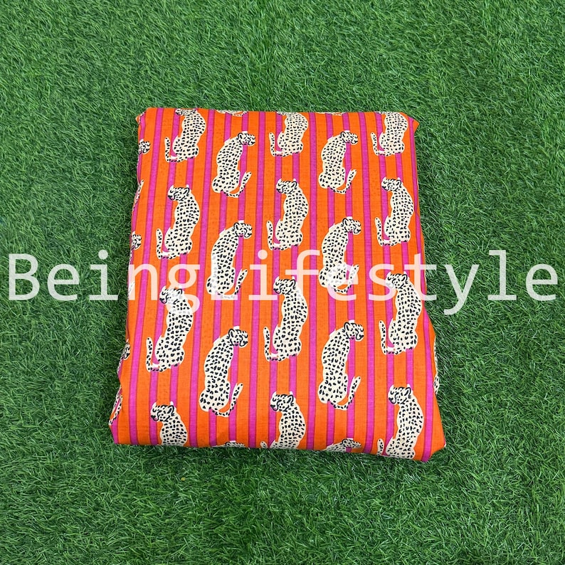 Buy Orange Tiger Print Cotton Fabric, Indian Stripe Sewing Fabric ...