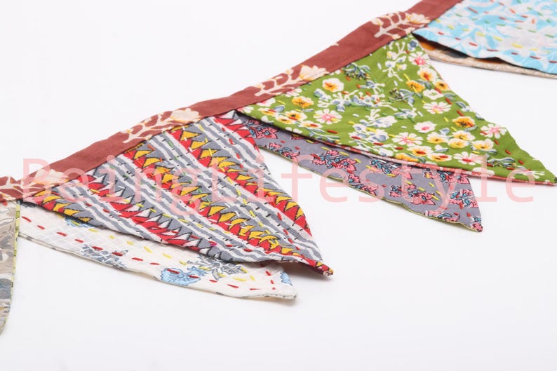 Handmade Kantha Garland Bunting: Recycled Fabric Nursery Decor - Etsy