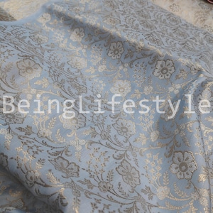 Light Blue Floral Brocade Fabric: Indian Silk Blend, Bridal Dresses - Etsy