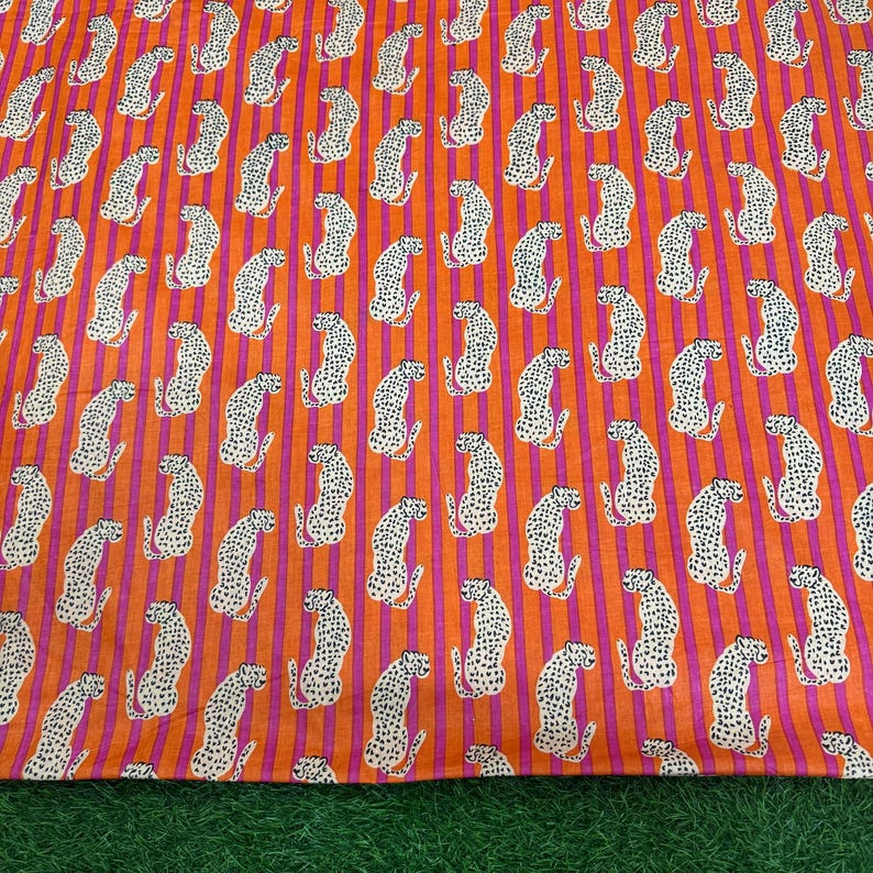 Buy Orange Tiger Print Cotton Fabric, Indian Stripe Sewing Fabric ...