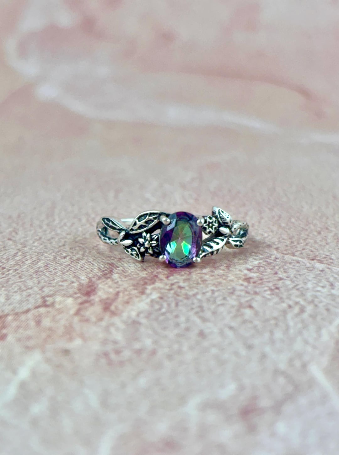 Magical Mystic Topaz Sterling Silver Ring, Leaf Flower Twisted Vine ...