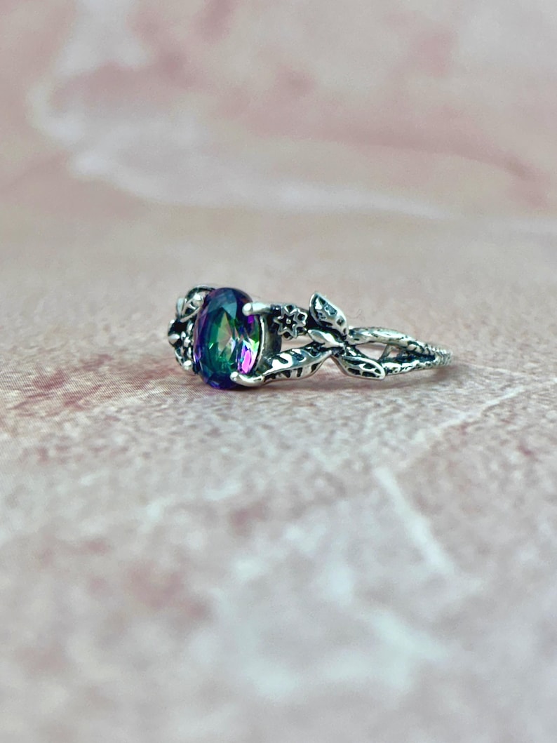 Magical Mystic Topaz Sterling Silver Ring, Leaf Flower Twisted Vine ...