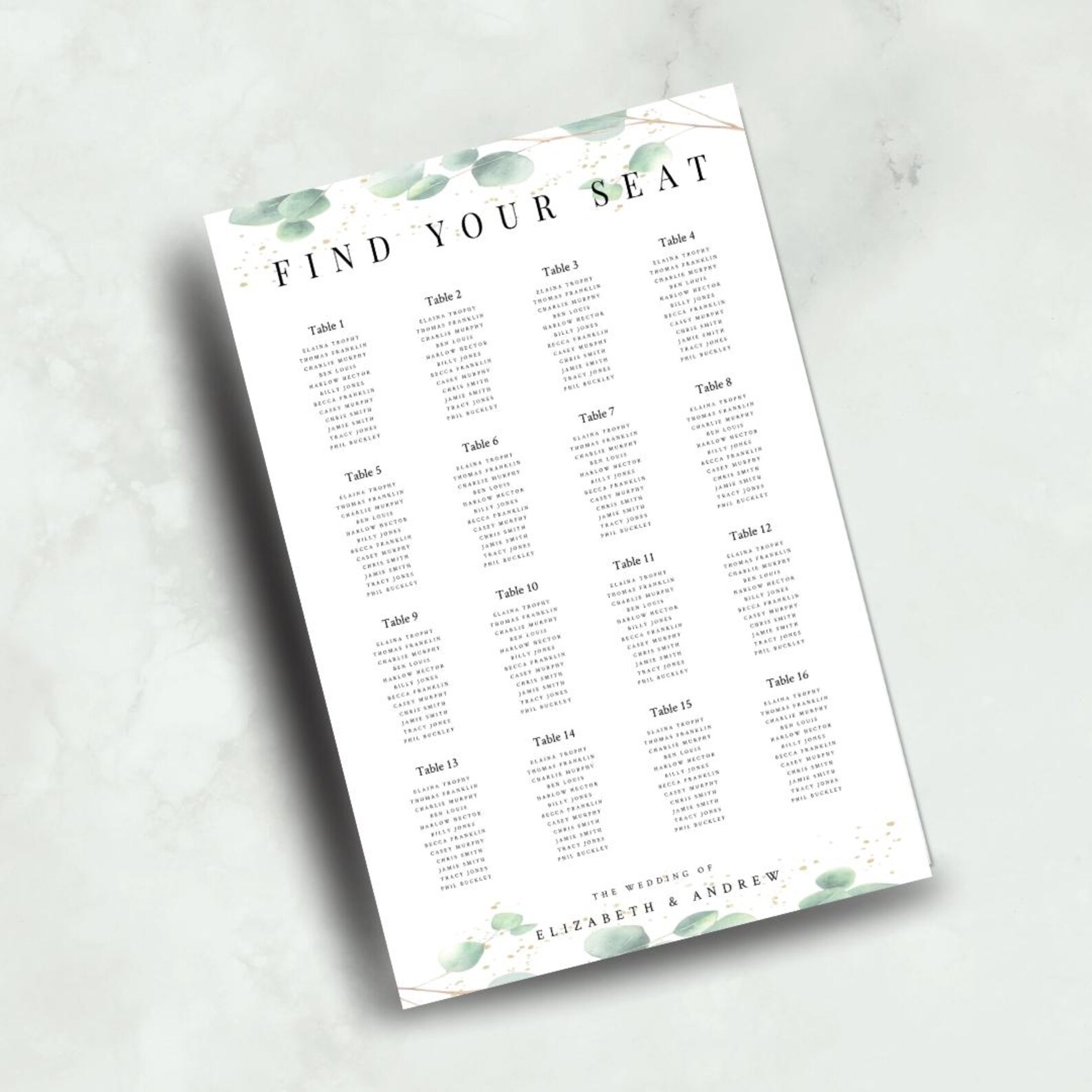Editable Seating Chart | Printable | Seating Chart | Greenery | 24" X ...