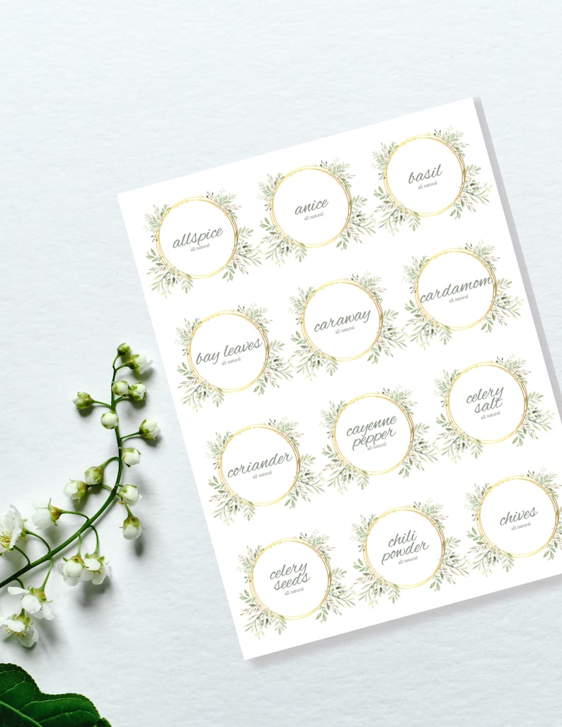 Editable Label | Printable | Spice Jar Labels | Greenery Wreath Labels ...