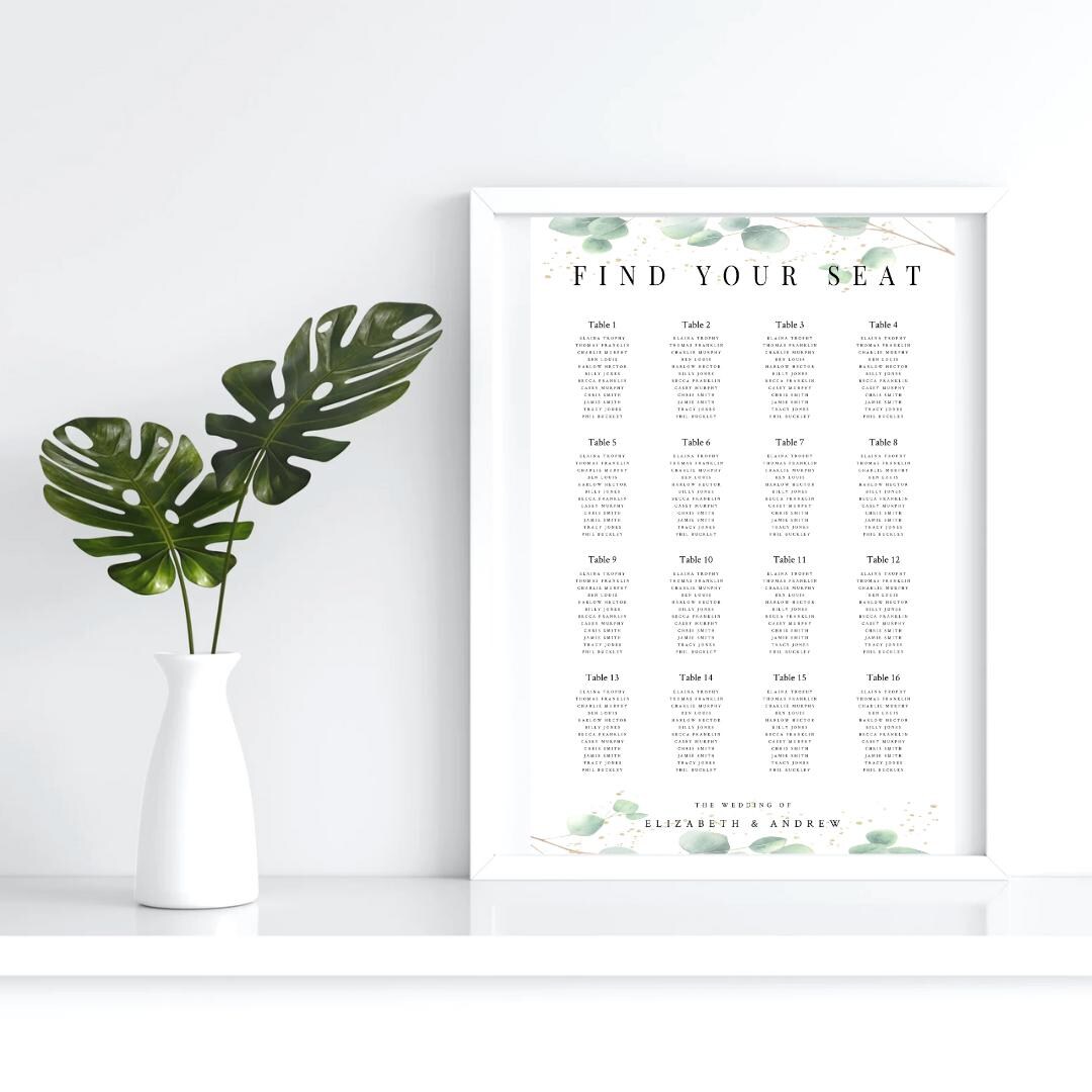 Editable Seating Chart | Printable | Seating Chart | Greenery | 24" X ...