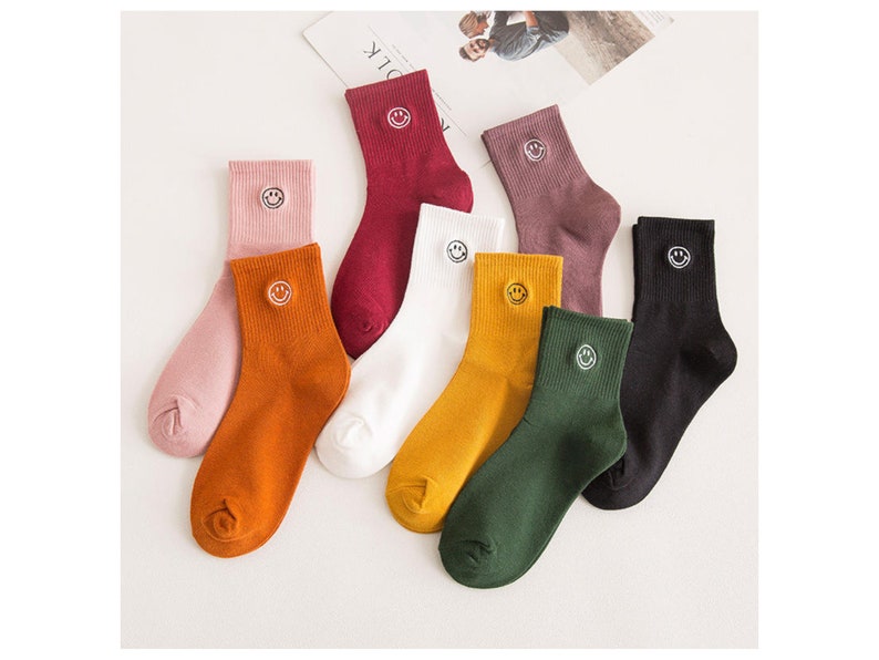 Happy Face Preppy Ankle Socks Smiley Face Socks for Women and Teens ...