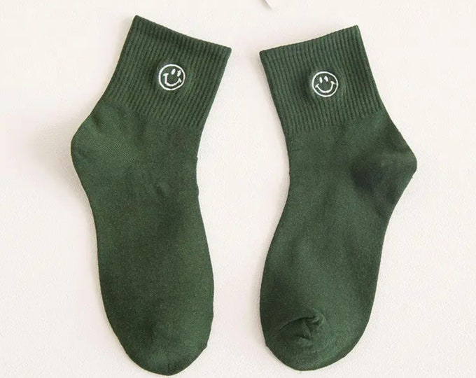 Cute Socks for Women - Smiley Face Socks - Happy Face Preppy Ankle ...