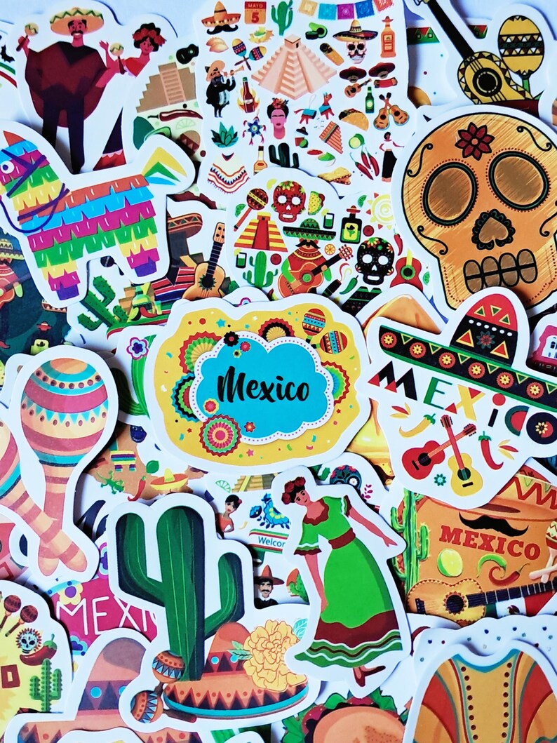 Mexican Sticker Mexico Travel Culture Mexican Theme Taco Pinata Cactus ...