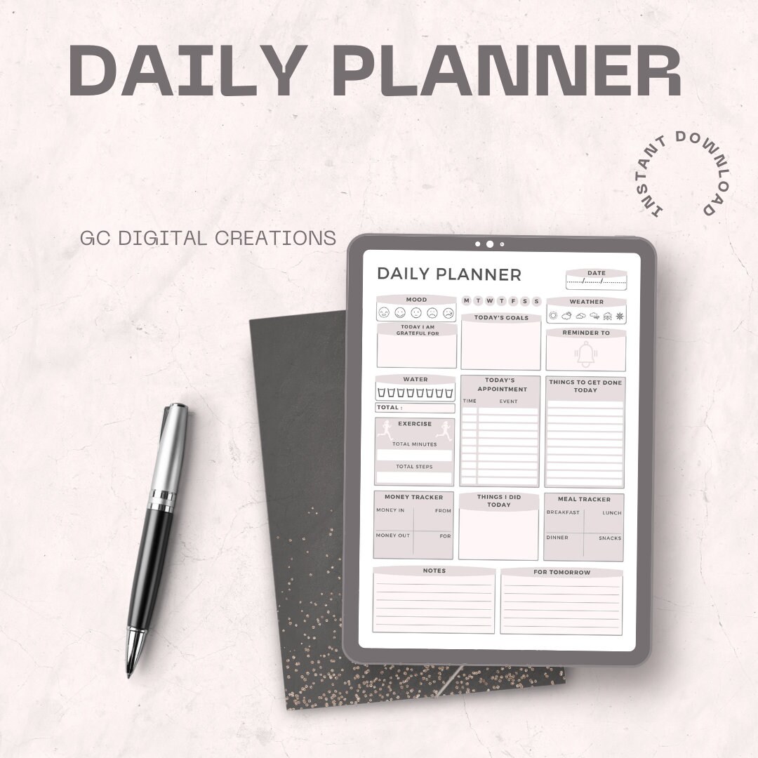 Digital Daily Planner Printable PDF, Instant Download Organize Your ...