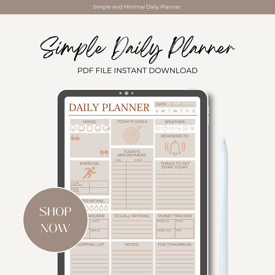 Digital Daily Planner - Printable PDF, Instant Download - Organize Your ...