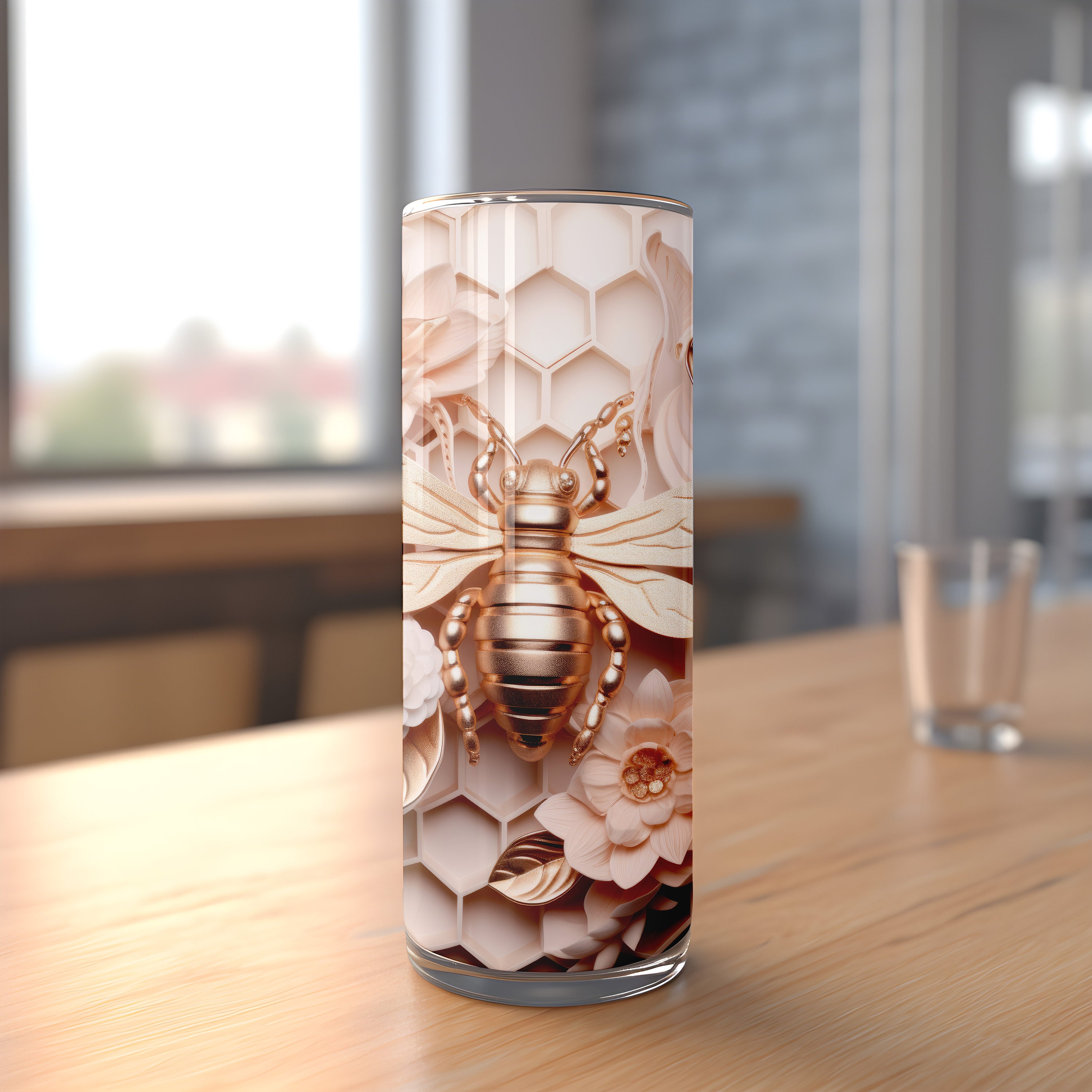 3D Rose Gold Bee Honeycomb Sublimation, 20 Oz Skinny Tumbler Design ...
