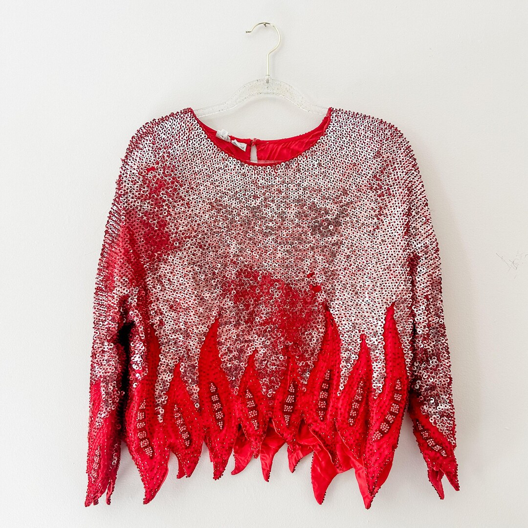 Vintage Red Sequined Beaded Top: Silk Evening Blouse, Size Medium - Etsy