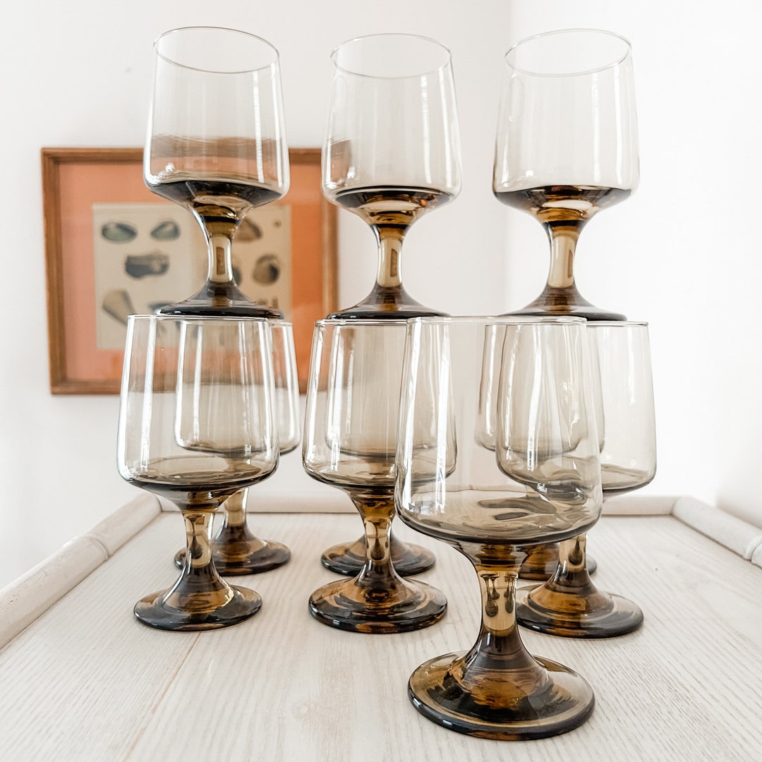Vintage Brown Stemmed Glassware Set of 10 Tauny Libbey Brown Wine Glass ...