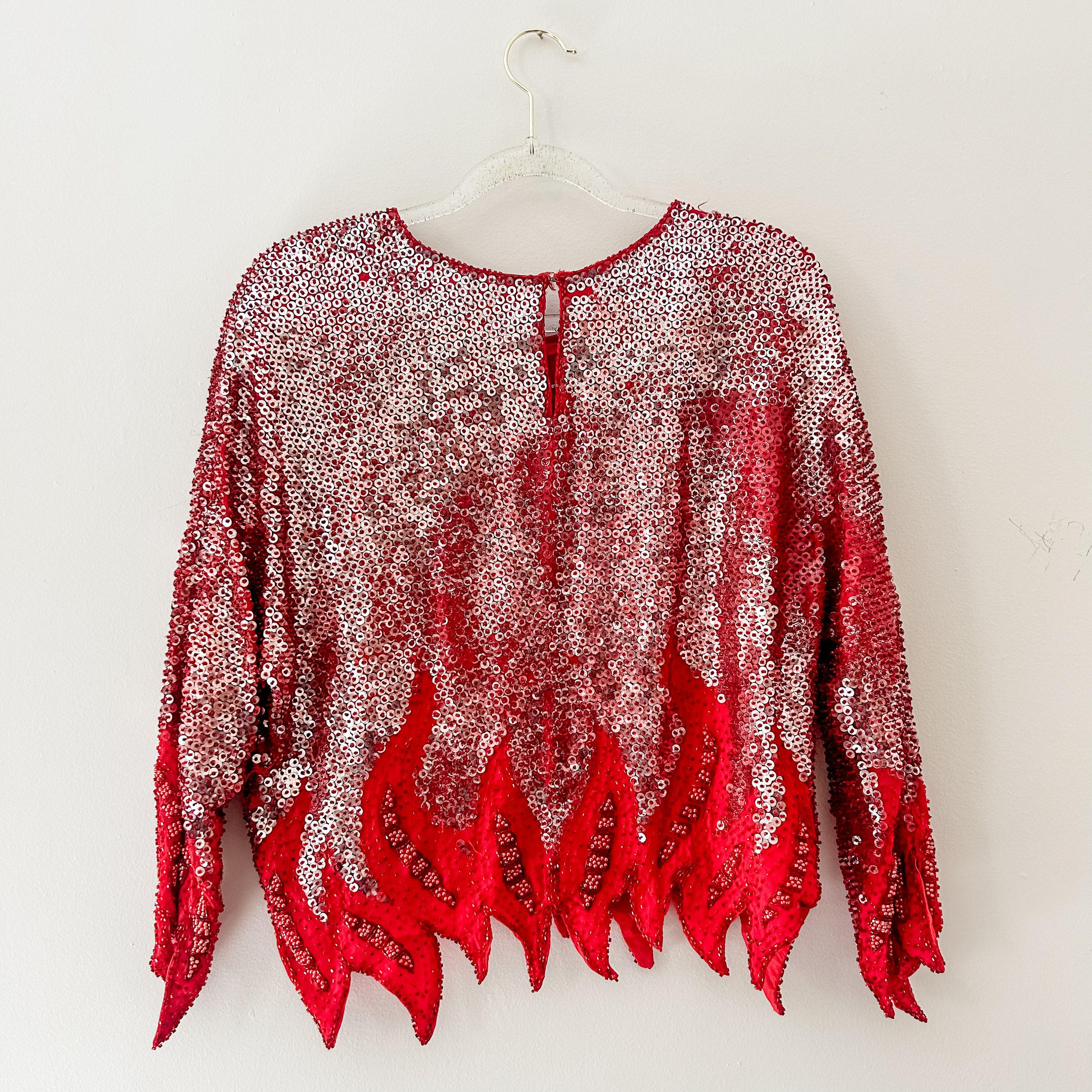 Vintage Red Sequined Beaded Top: Silk Evening Blouse, Size Medium - Etsy