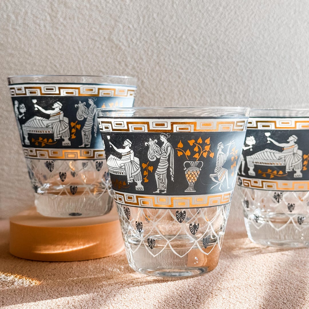 Vintage Cera Greek Revival Mid Century Glasses Set of 3 Vintage Greek ...