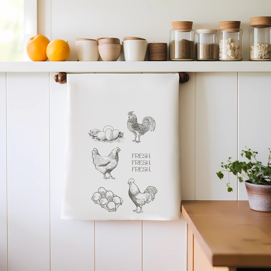 Farmhouse Kitchen Towel Chicken Tea Towel Vintage Style Chicken Kitchen ...