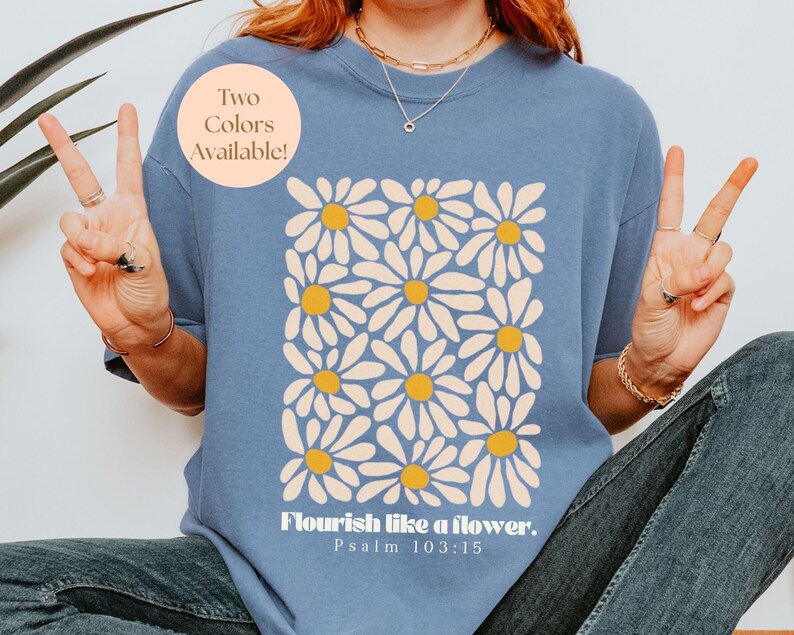 Boho Christian Shirt Retro Flower Tee Psalm Bible Verse Shirt Christian ...