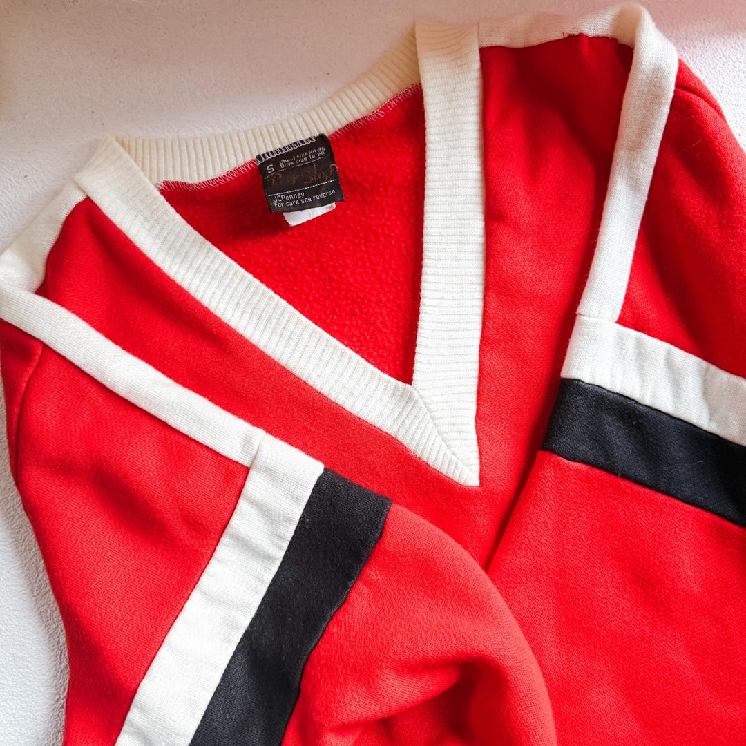 Vintage 70s Red V-neck Sweater: Jcpenney Prep Stop, Size Small - Etsy