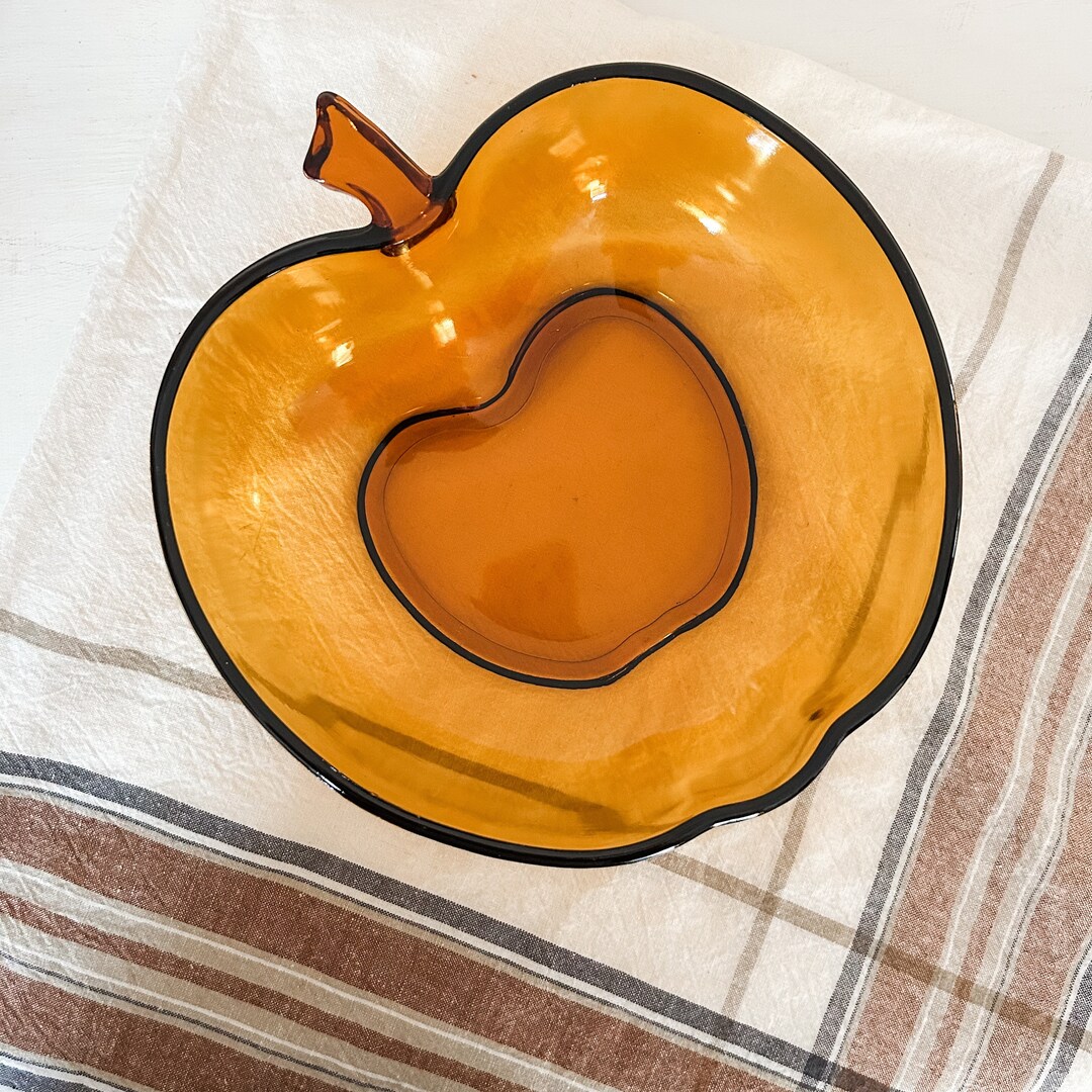 Amber Glass Apple Bowl Amber Glass Serving Bowl Teacher - Etsy