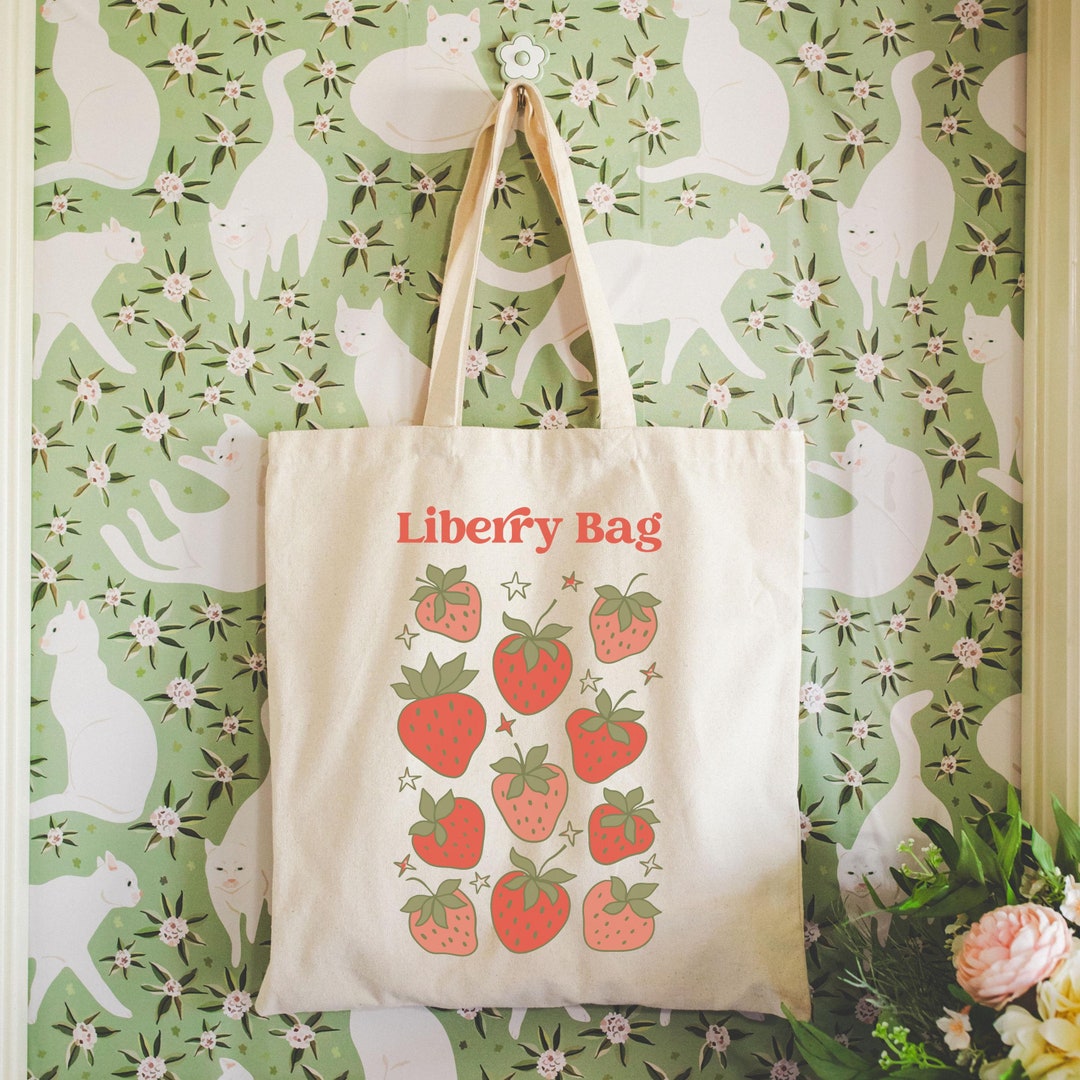 Library Tote Bag for Library Canvas Tote Strawberry Tote Bag for ...