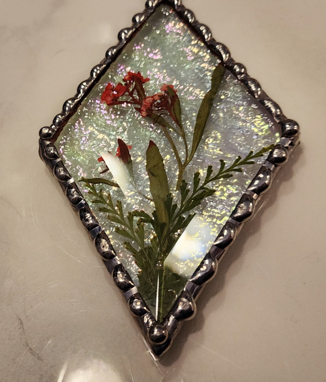 Pressed Red Floral in Iridized Stained Glass Bezel Suncatcher - Etsy