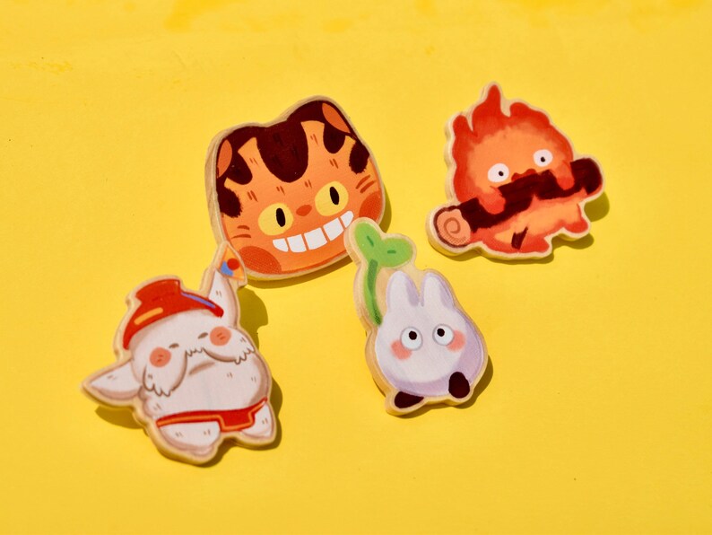 Studio Ghibli Wooden Pin / Calcifer, Catbus, Kiki, Totoro / Eco ...
