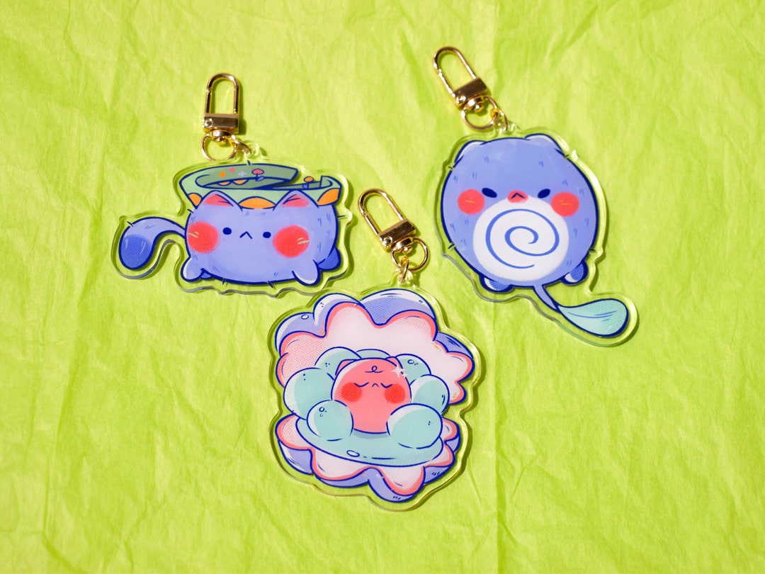 Pokemon Clear Acrylic Keychain, Water Cat Pokemon Charm, Large Pendant ...