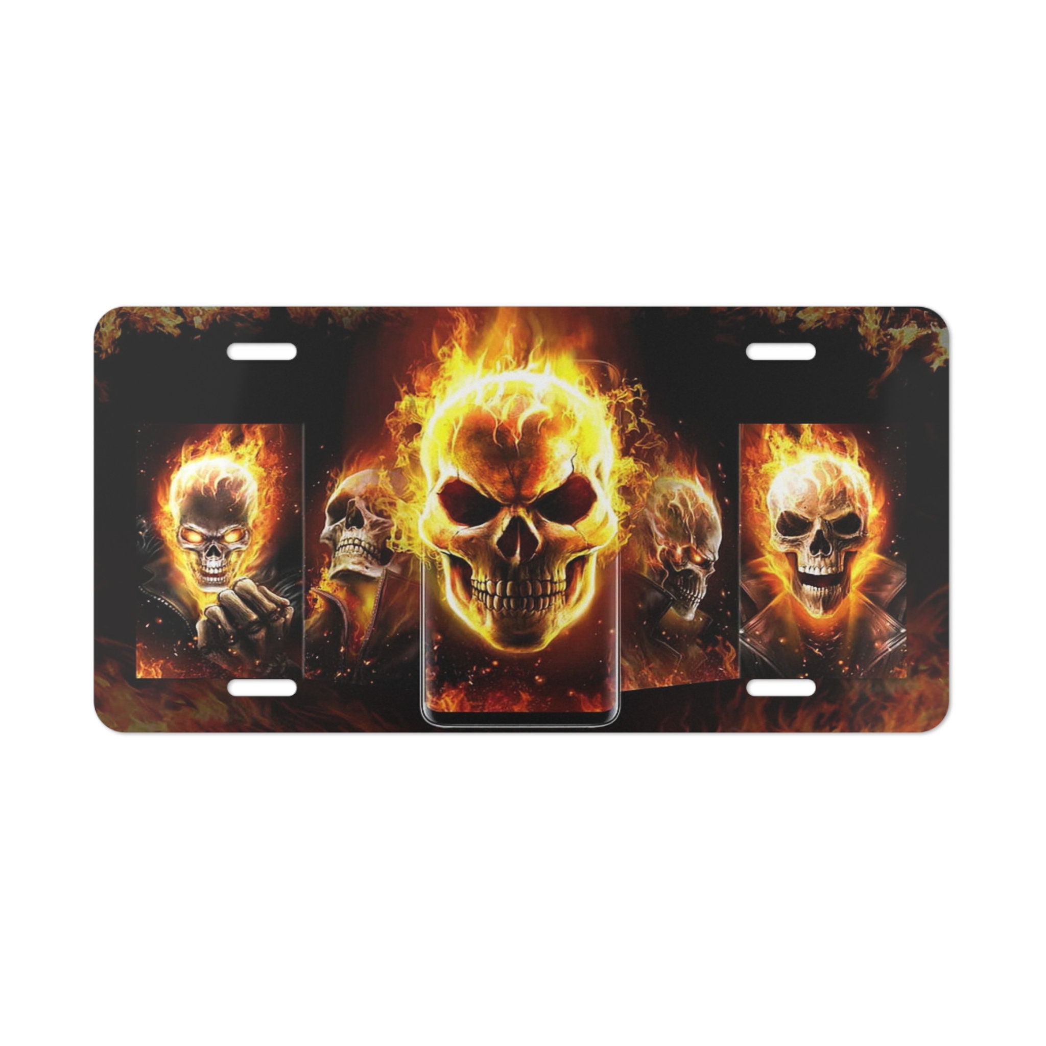 Skull Fire Custom Front License Plate, Horror Fire Skulls, Flame Skull ...