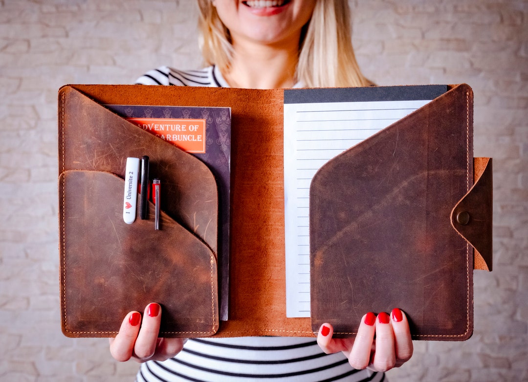 Custom Leather Portfolio: Personalized Company Logo, Full-grain Leather ...
