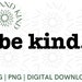 Be Kind SVG Cut File and PNG File for Inspirational T-shirts, Positive ...