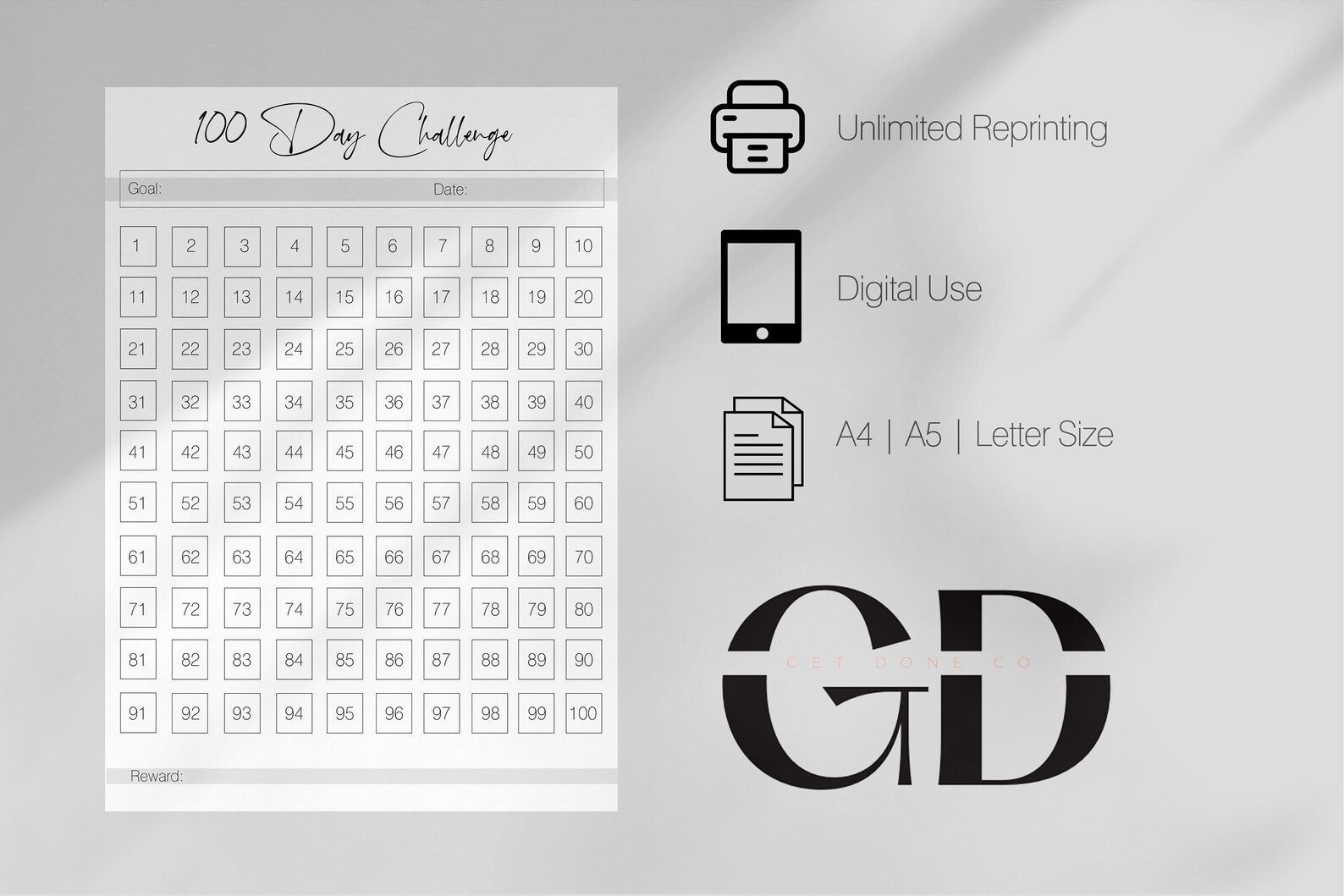 100 Day Challange Template Goal Setting Printable - Etsy