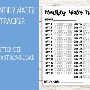 Monthly Water Tracker, Habit Tracker, Printable Hydration Tracker, 31 ...