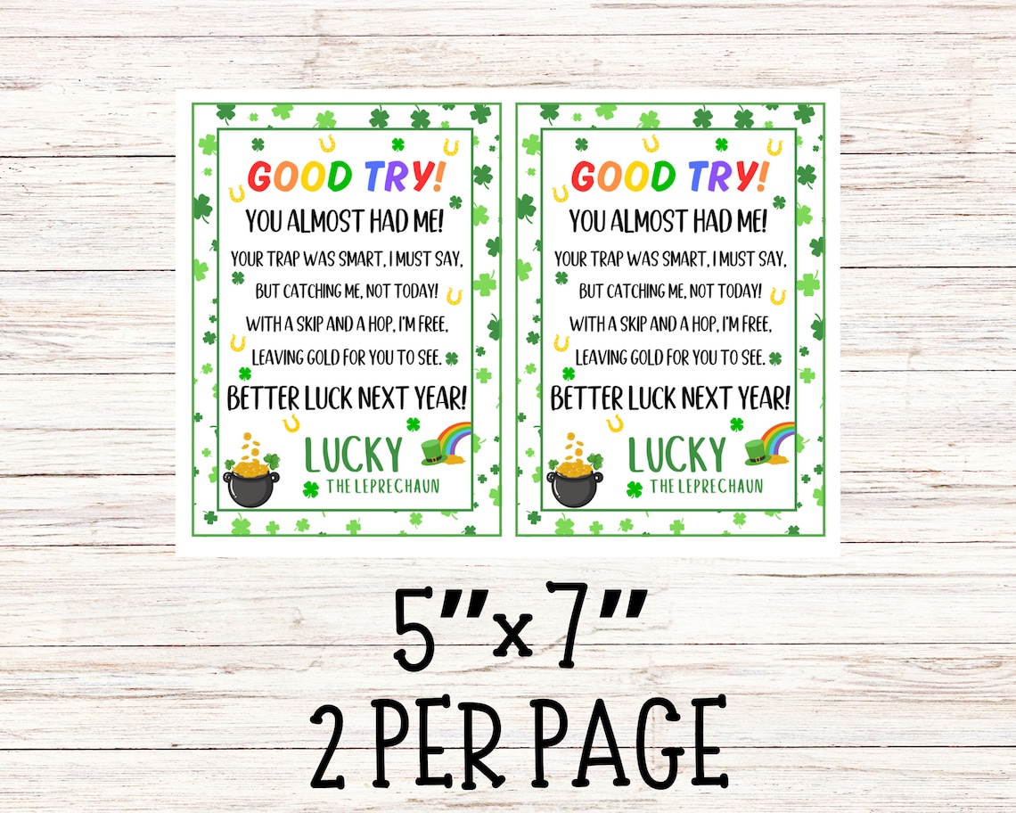 Leprechaun Trap Letter: St Patricks Day Notes for Kids (instant ...