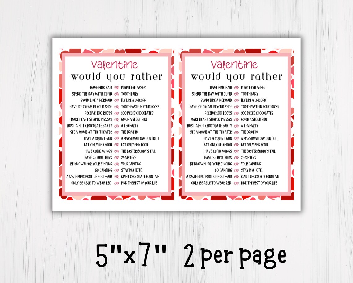 Valentine Would You Rather Game, Valentines Game for Kids, Valentine's ...