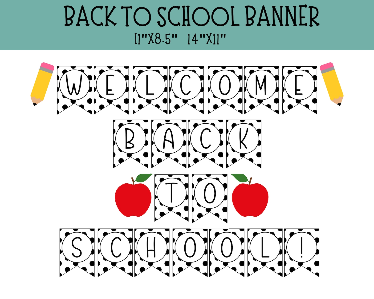 Welcome Back to School Printable Banner | Black Polka Dots With White ...