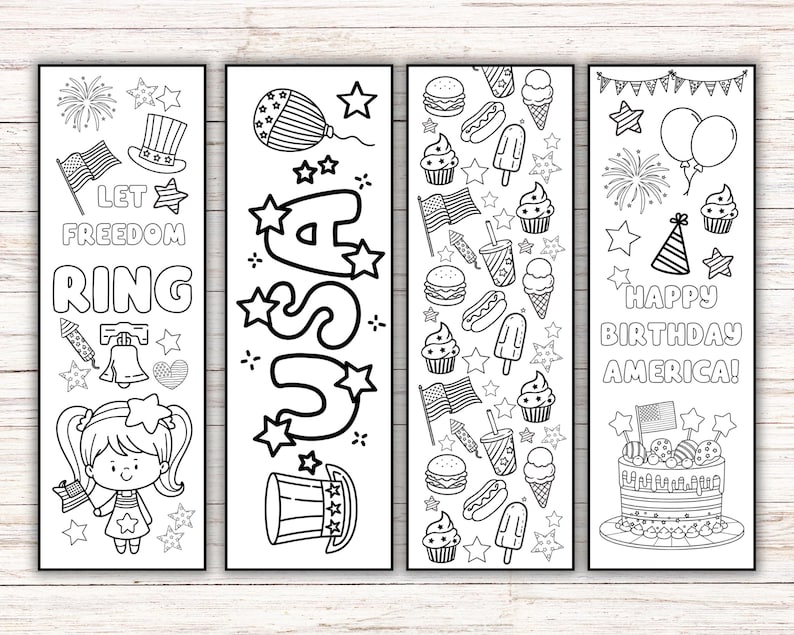 Fourth of July Coloring Bookmarks | Patriotic Kids Activity (digital ...