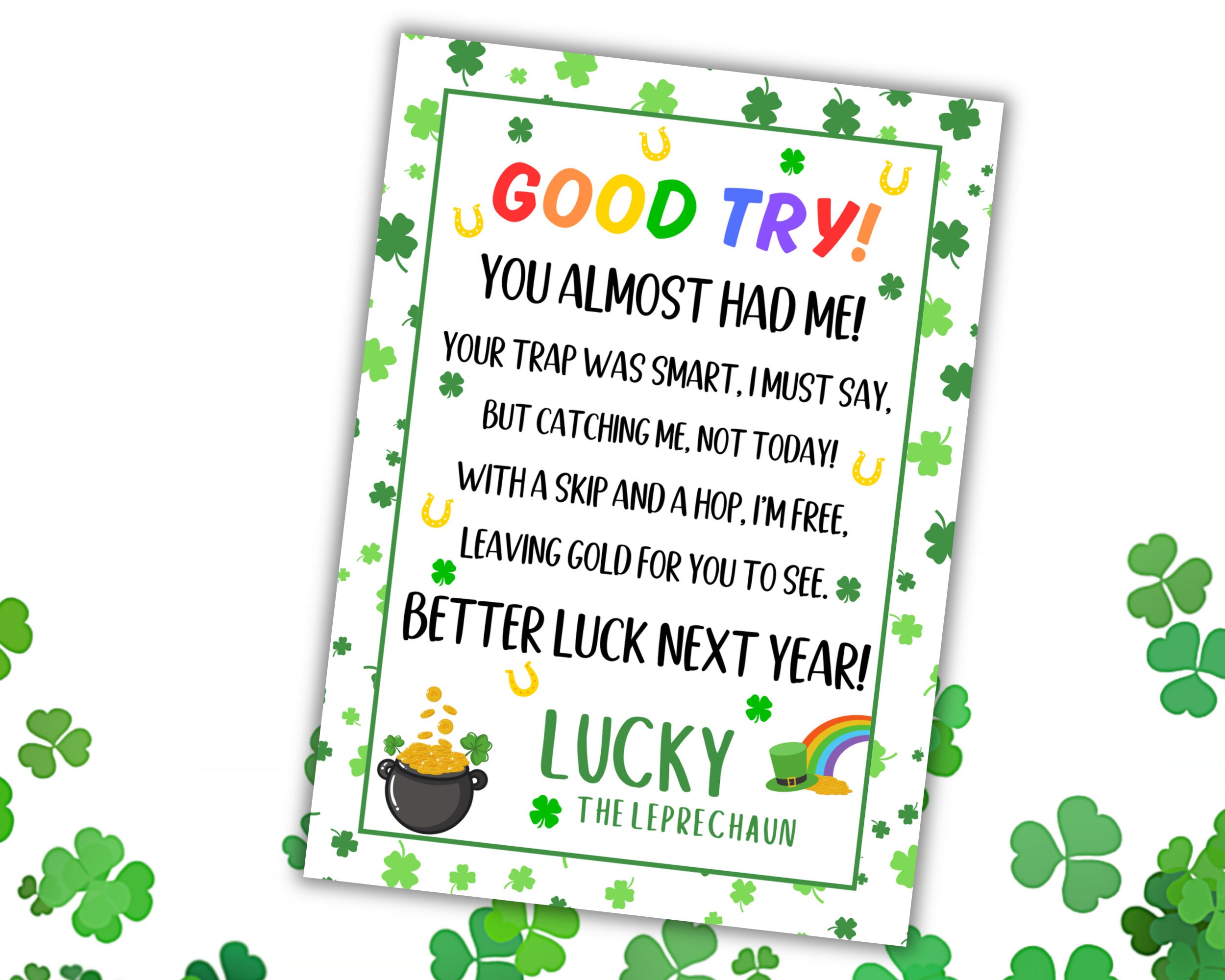 Leprechaun Trap Letter: St Patricks Day Notes for Kids (instant ...