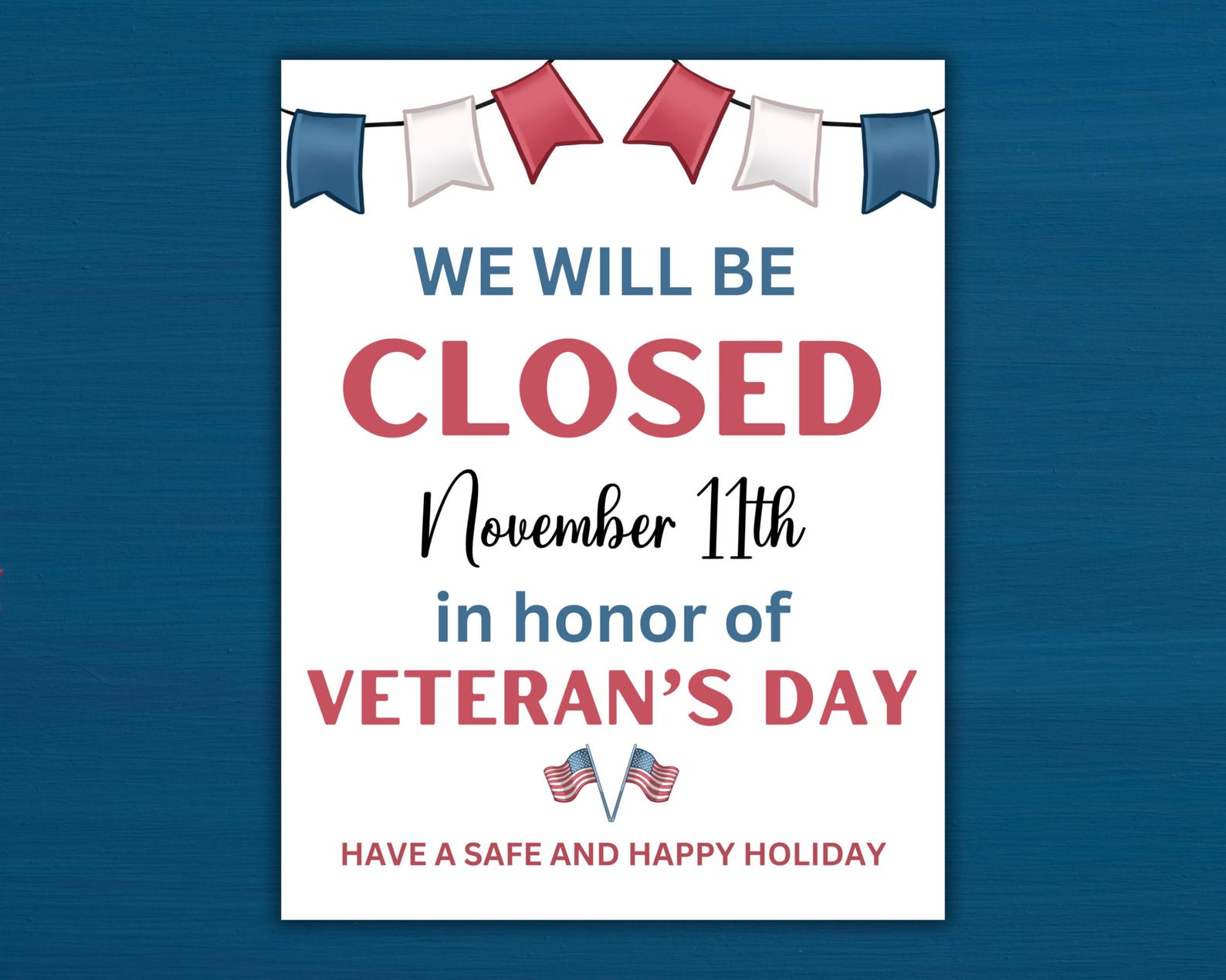 Closed for Veteran’s Day Sign | Printable PDF & JPG | Holiday Closure ...