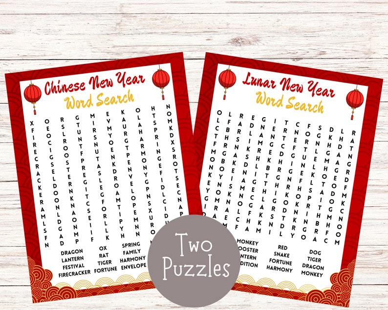 Chinese New Year Word Search, Chinese Zodiac Word Search, Lunar New ...