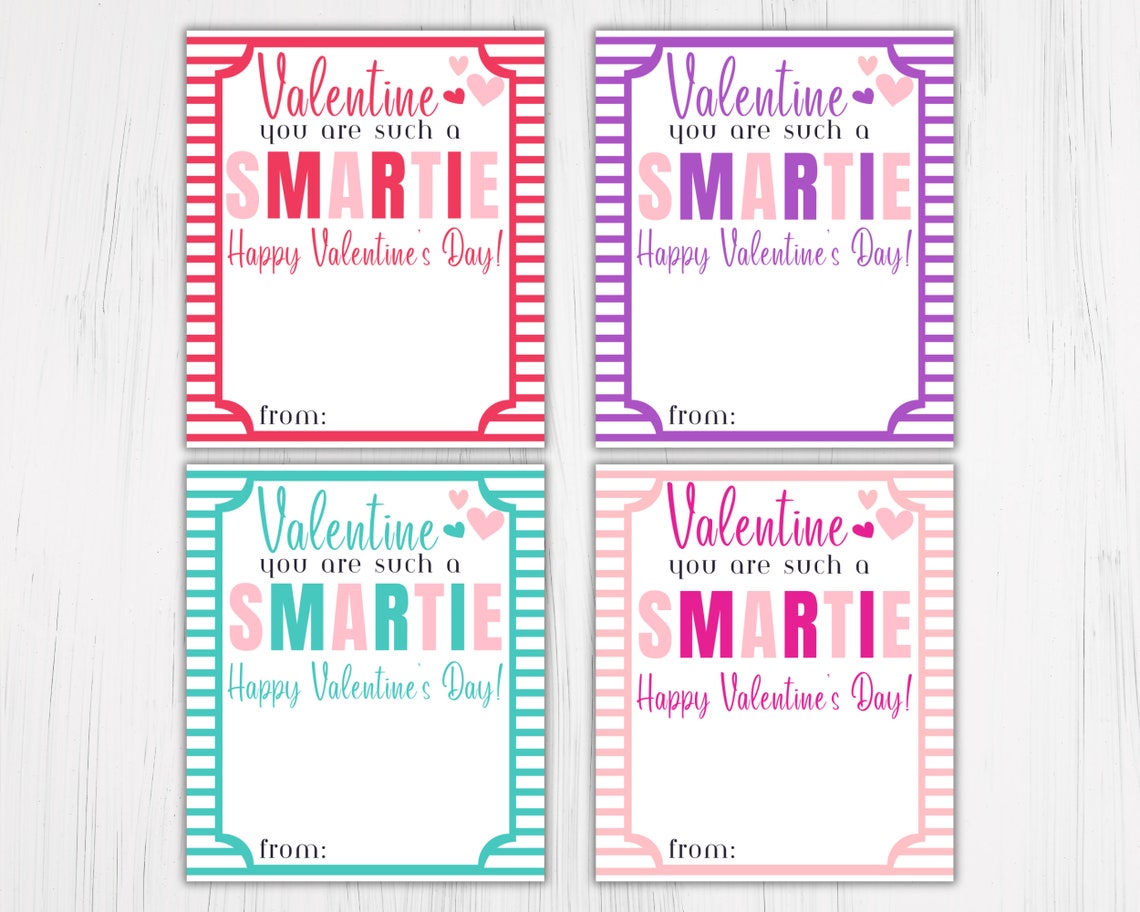 Smartie Valentines Day Printable Tag Bundle, School Valentines Cards ...