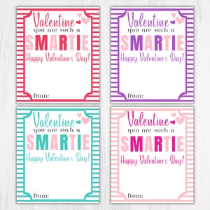 Smartie Valentines Day Printable Tag Bundle, School Valentines Cards ...