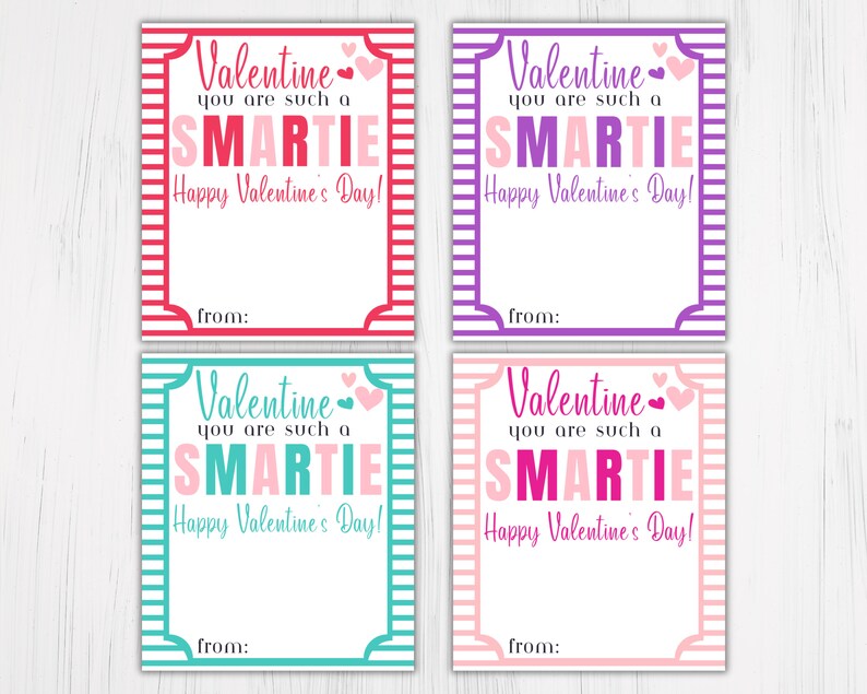 Smartie Valentines Day Printable Tag Bundle, School Valentines Cards ...